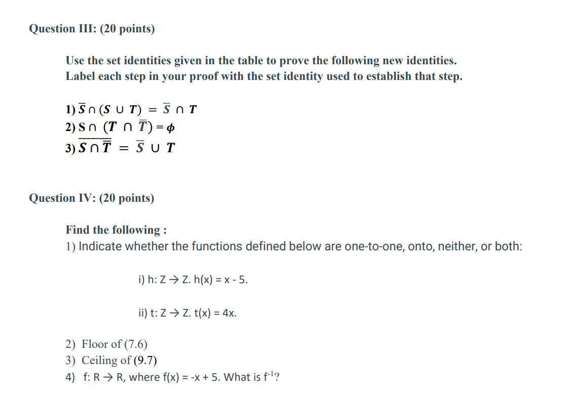 Solved Use the set identities given in the table to prove | Chegg.com