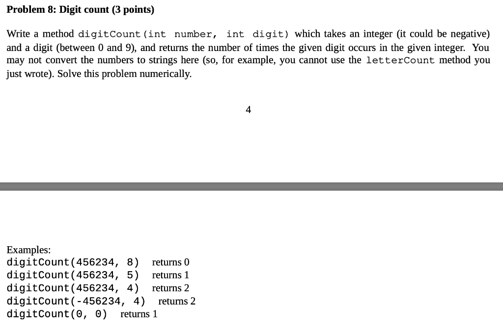 Solved Problem 8: Digit count (3 points) Write a method | Chegg.com