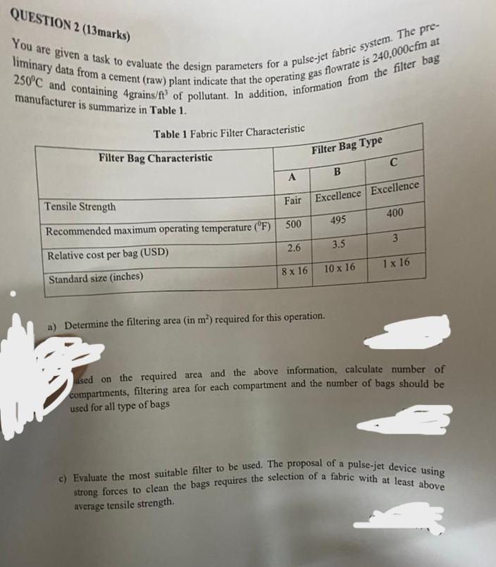 Solved QUESTION 2 (13 marks) liminary data from a cement | Chegg.com