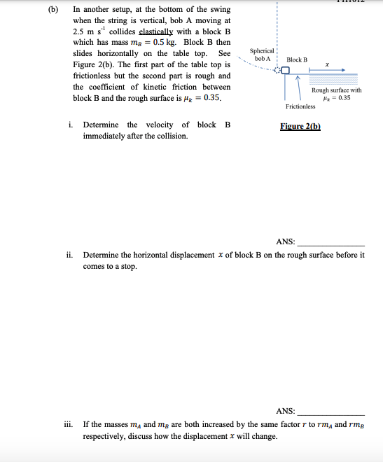 Solved (b) In another setup, at the bottom of the swing when | Chegg.com