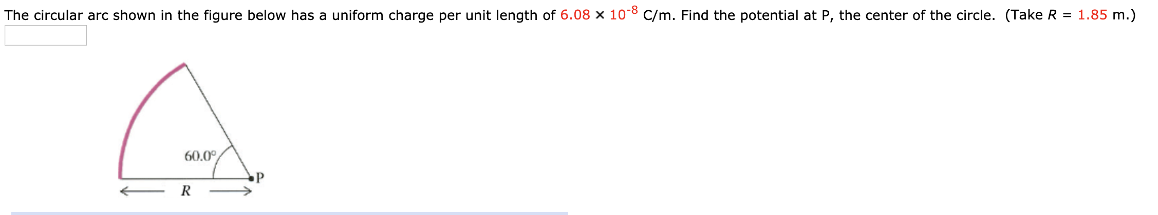 Solved The circular arc shown in the figure below has a | Chegg.com
