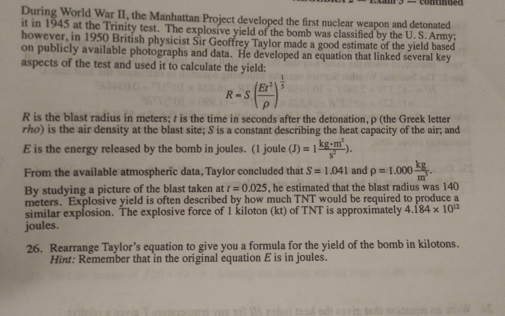 Solved continued During World War II, the Manhattan Project | Chegg.com