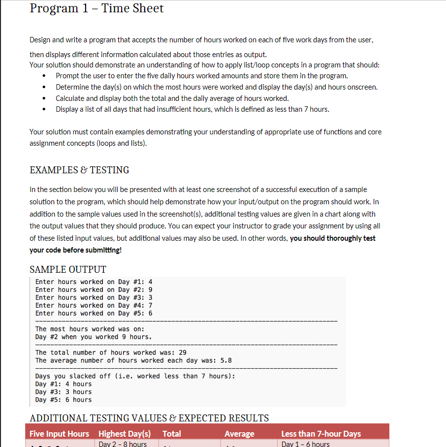 Solved Program 1 - Time Sheet Design and write a program | Chegg.com Solved Program 1 - Time Sheet Design and write a program | Chegg.com