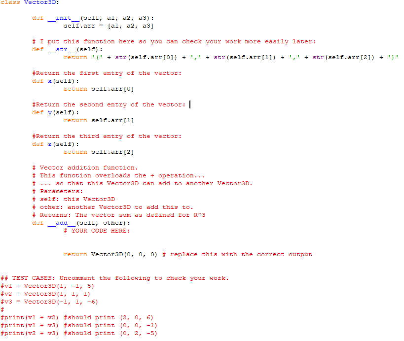 Solved Complete the add function of the Vector3D class. | Chegg.com