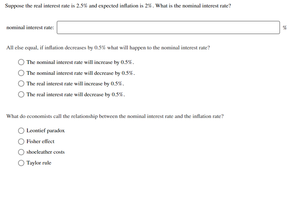 Solved Suppose the real interest rate is 2.5% and expected | Chegg.com