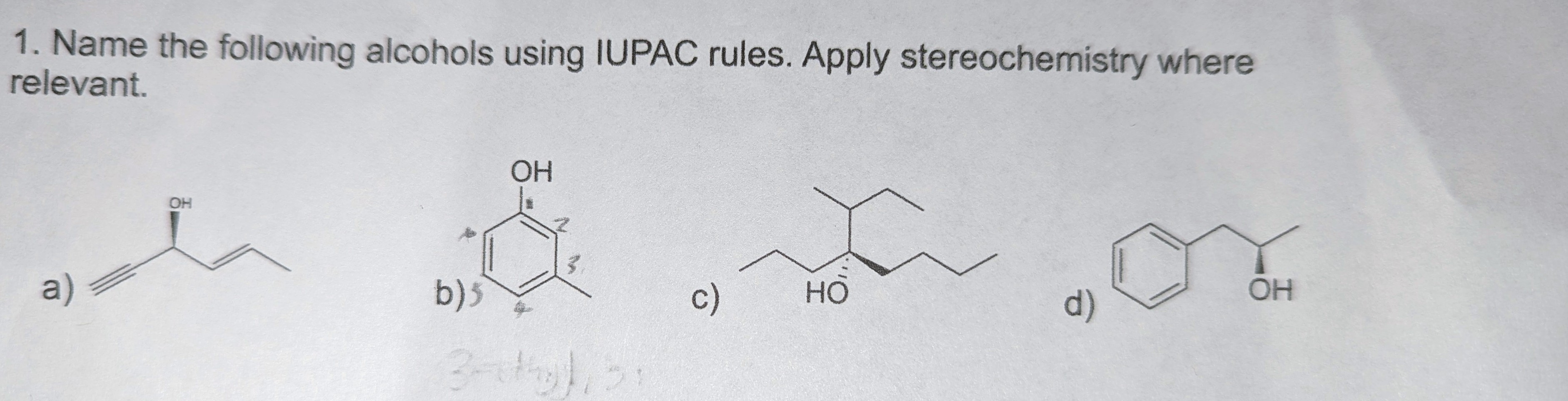 Solved 1. Name the following alcohols using IUPAC rules. | Chegg.com