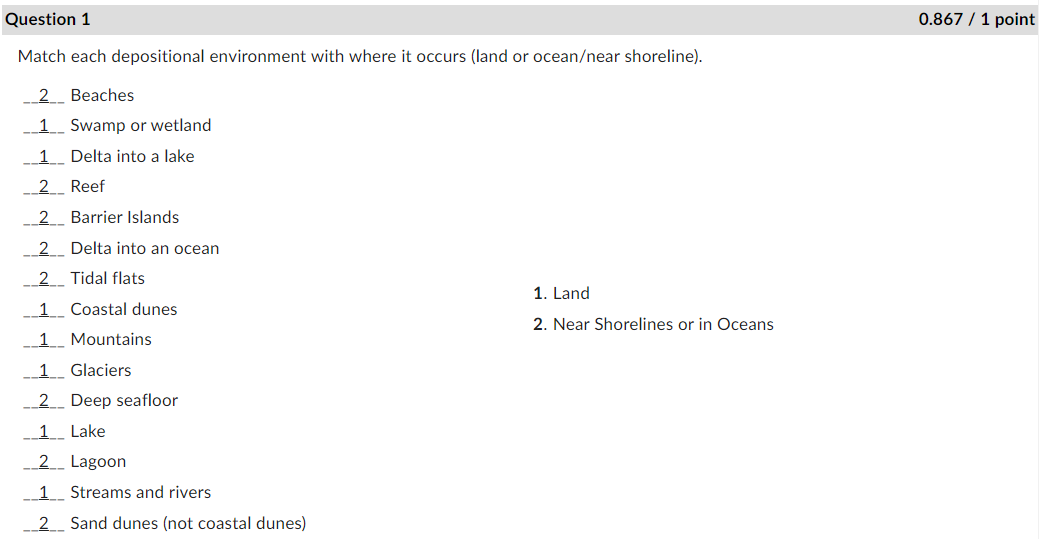 Solved Match each depositional environment with where it | Chegg.com