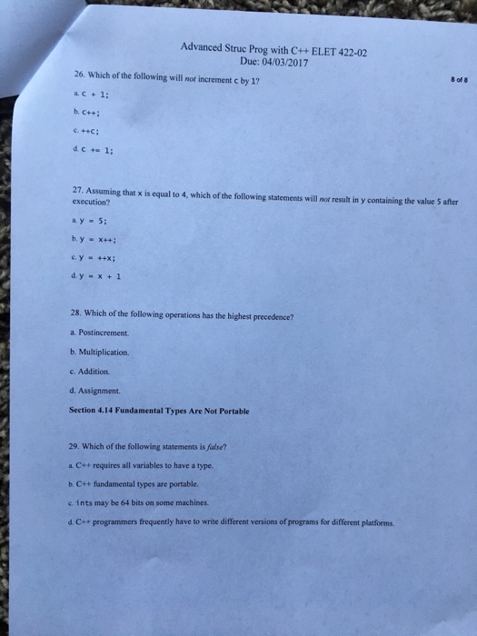 Solved Advanced struc Prog with C++ ELET 422-02 Due: | Chegg.com
