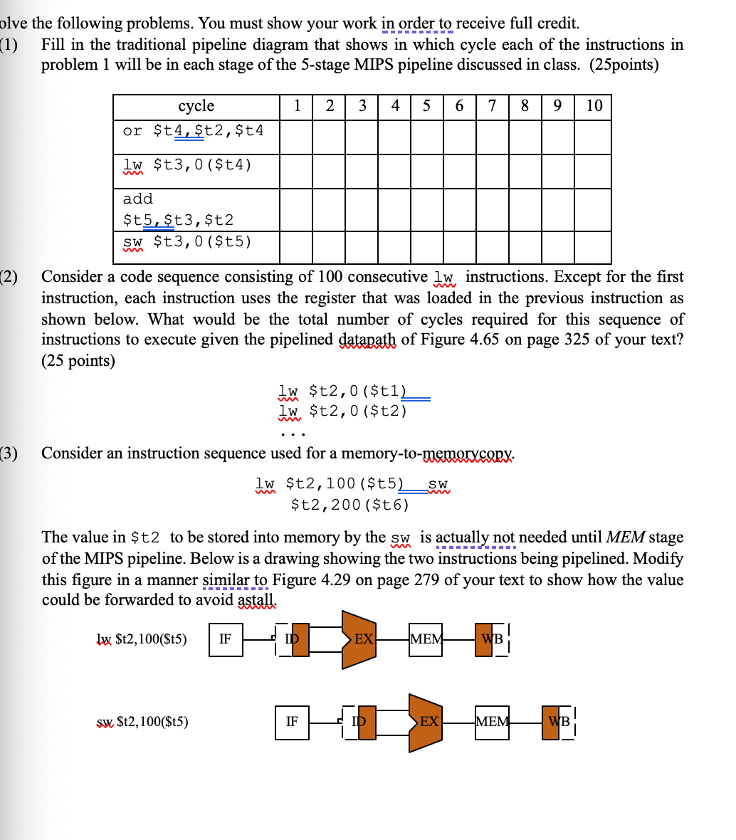 olve the following problems. You must show your work | Chegg.com