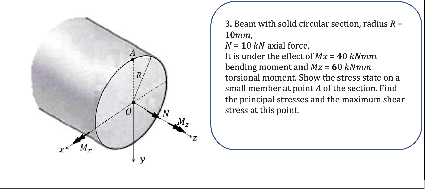 Solved A 3. Beam with solid circular section, radius R = | Chegg.com