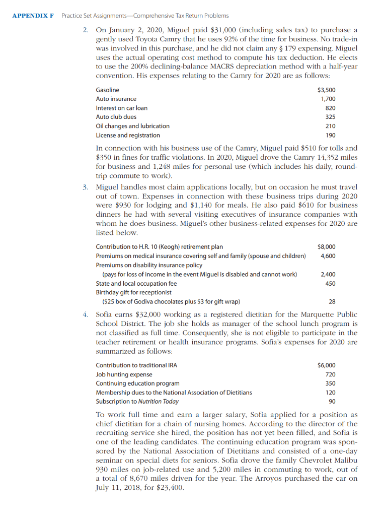 Practice Set Assignments- Comprehensive Tax Return | Chegg.com