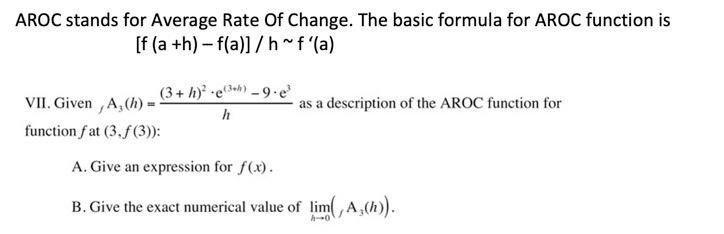 Solved AROC stands for Average Rate Of Change. The basic | Chegg.com