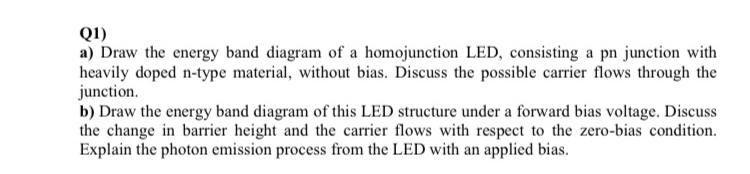 Solved Q1) a) Draw the energy band diagram of a homojunction | Chegg.com