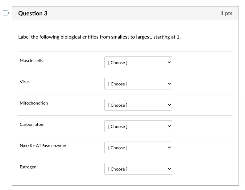 Solved Label the following biological entities from smallest | Chegg.com