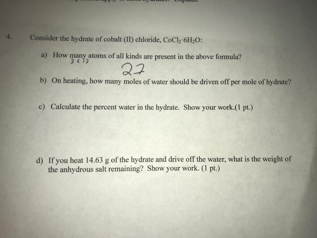 Solved Consider the hydrate of cobalt (II) chloride, CoCl2 | Chegg.com