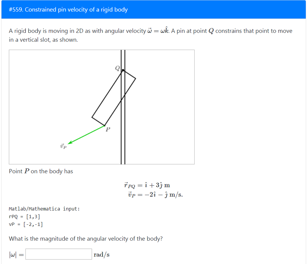 Solved #559. Constrained pin velocity of a rigid body A | Chegg.com