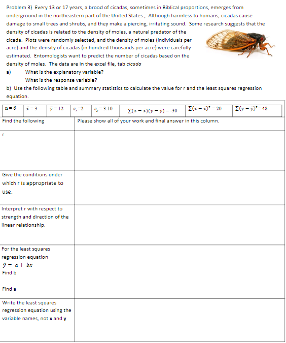 Solved Problem 3) Every 13 or 17 years, a brood of cicadas, | Chegg.com