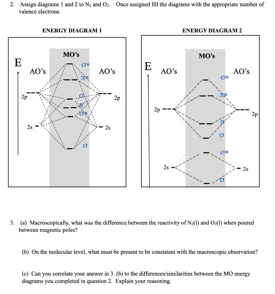 Solved 2. Assign diagrams 1 and 2 to N2 and 02. Once | Chegg.com