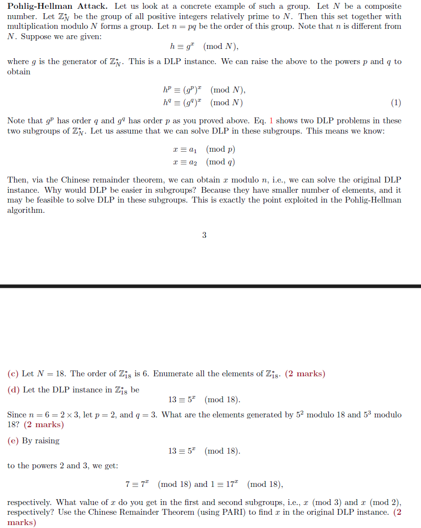 Solved Pohlig-Hellman Attack. Let us look at a concrete | Chegg.com