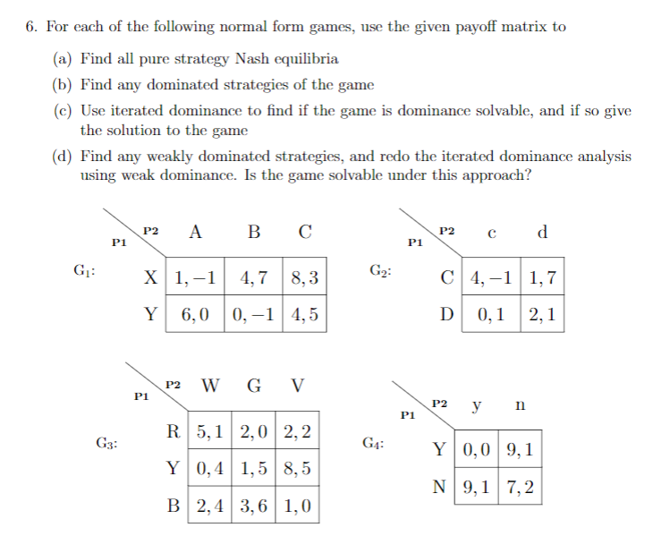 Solved 6. For each of the following normal form games, use | Chegg.com
