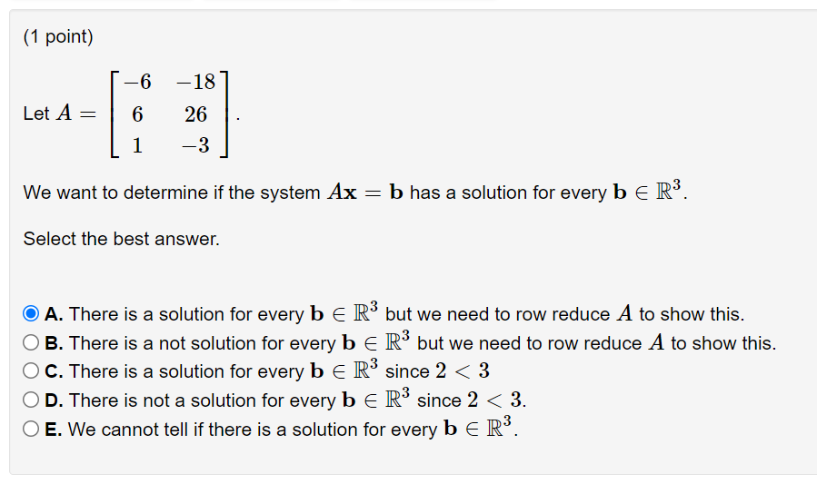 Solved A=⎣⎡−661−1826−3⎦⎤ e want to determine if the system | Chegg.com