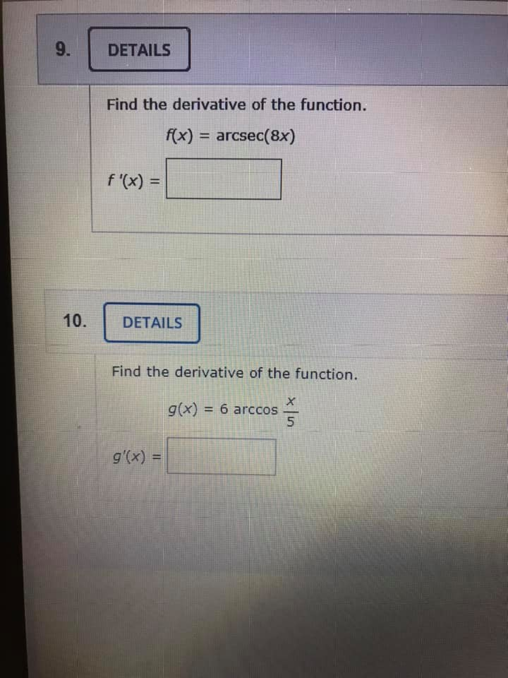 Solved 9. DETAILS Find the derivative of the function. f(x) | Chegg.com