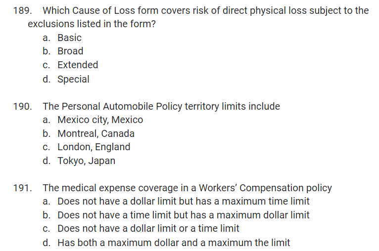 Solved 189 Which Cause Of Loss Form Covers Risk Of Direct Chegg