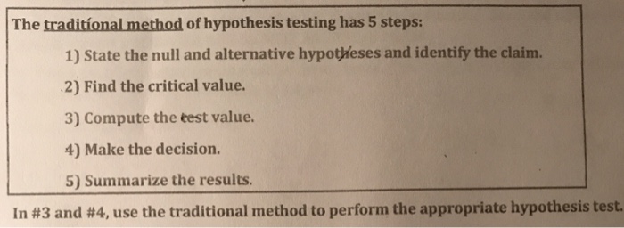 Solved The traditíonal method of hypothesis testing has 5 | Chegg.com