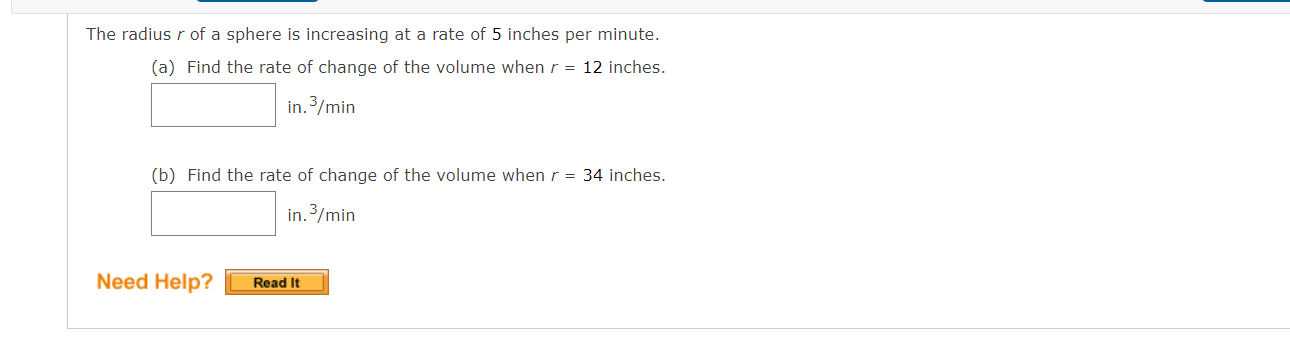 Solved he radius r of a sphere is increasing at a rate of 5 | Chegg.com