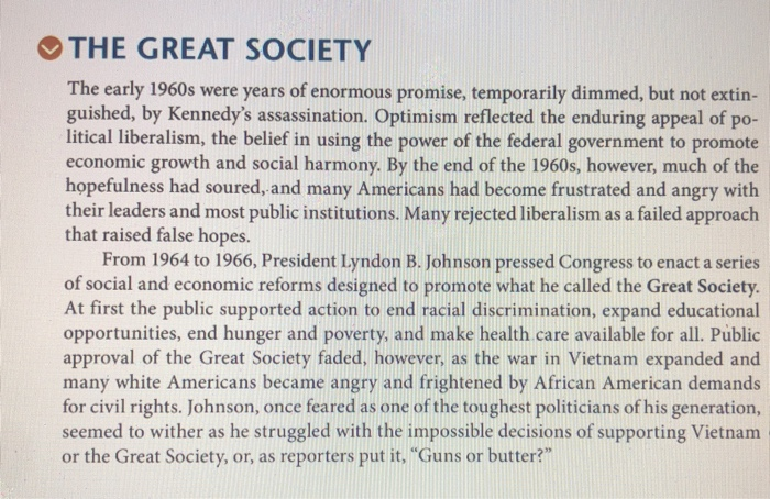 Solved What was the “Great Society” and how did it fulfill | Chegg.com