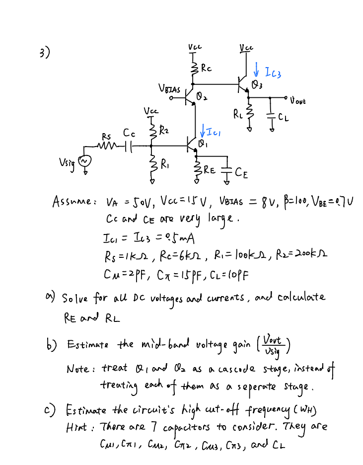 Solved 3) Vec Vec I 3Rc V IC3 VELAS 02 Қ93 IM 'Vout Vec Ri | Chegg.com