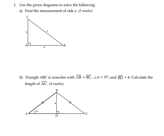 Solved 1. Use the given diagrams to solve the following: a) | Chegg.com