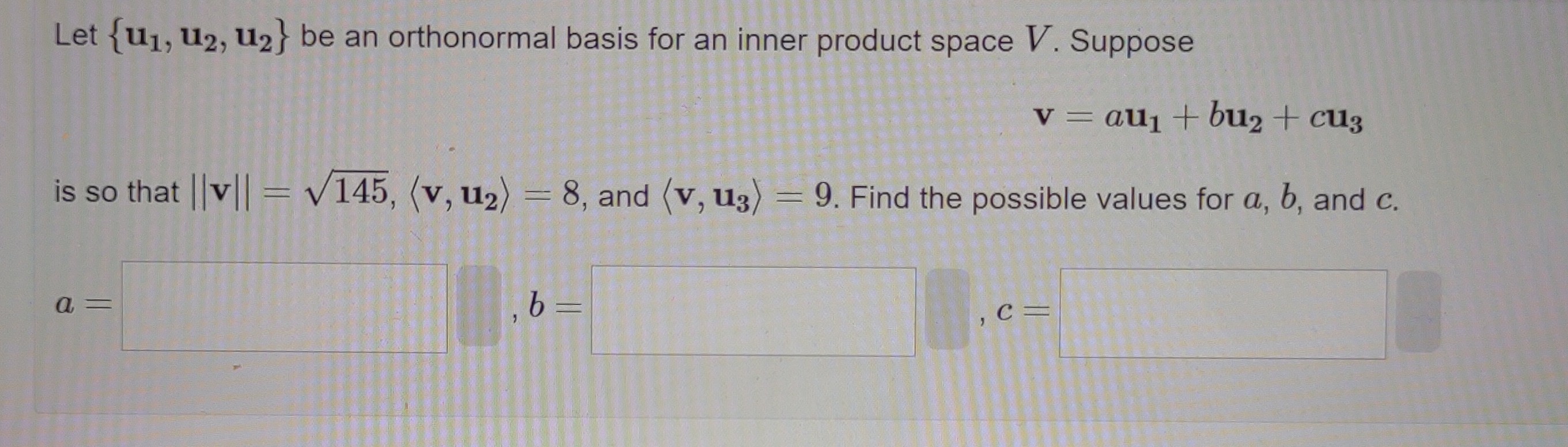 Let {u1,u2,u2} be an orthonormal basis for an inner | Chegg.com