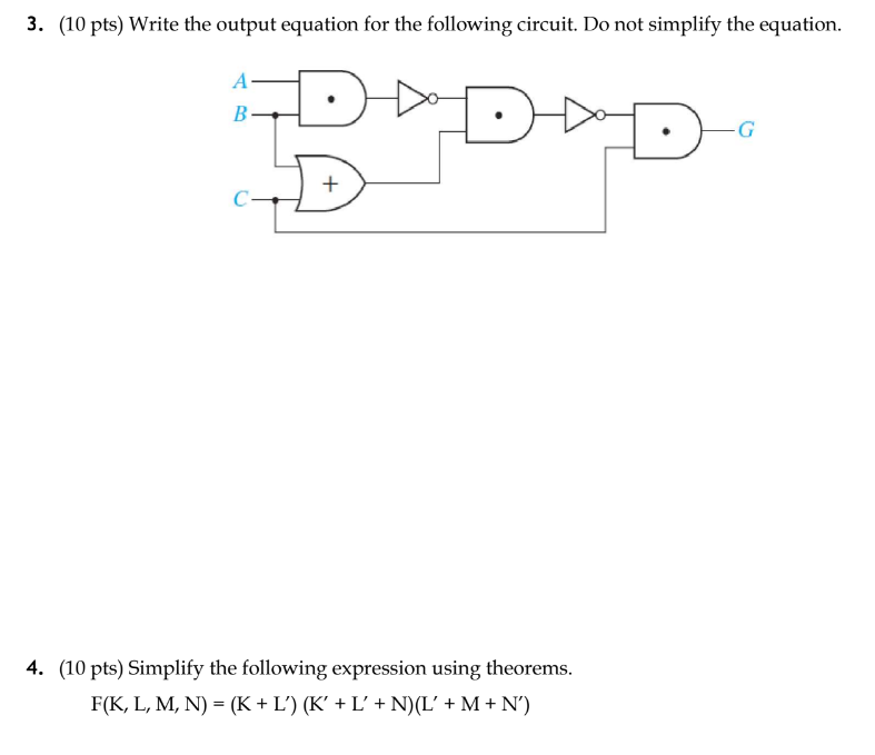 Solved 3 10 Pts Write The Output Equation For The
