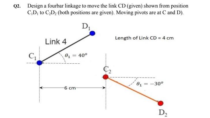 Solved 2. Design a fourbar linkage to move the link CD | Chegg.com