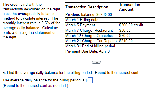 Solved The credit card with the transactions described on | Chegg.com