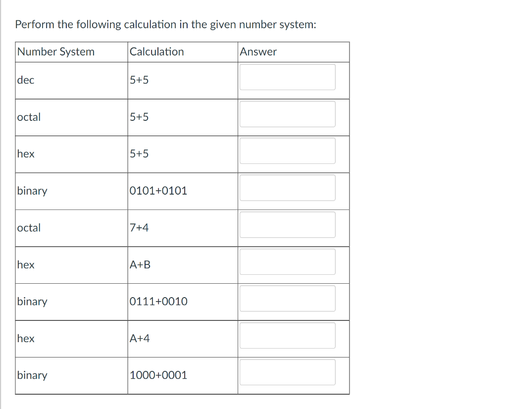 Solved For the given numbers in hex provide the equivalent | Chegg.com