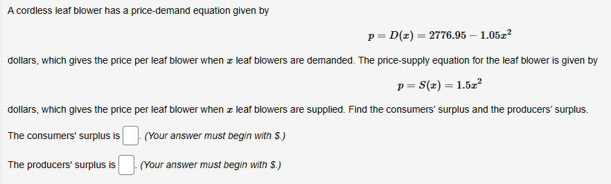 Solved A cordless leaf blower has a price-demand equation | Chegg.com
