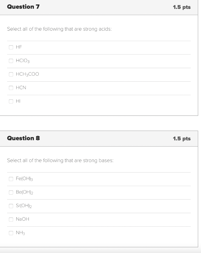 Solved Select all of the following that are strong acids: HF | Chegg.com