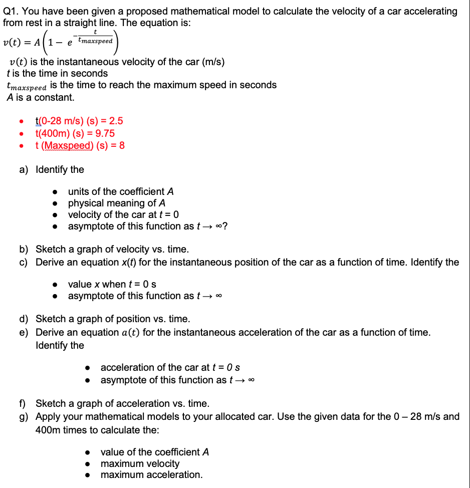 Solved Q1. You have been given a proposed mathematical model | Chegg.com