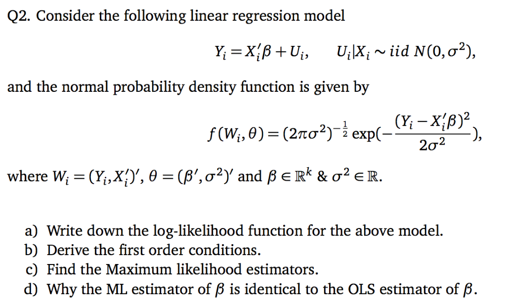 Solved Q2. Consider the following linear regression model | Chegg.com