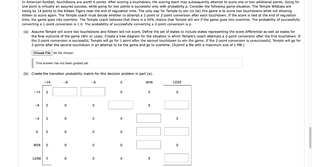 Solved In American football, touchdowns are worth 6 points. | Chegg.com