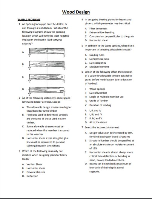 Solved Wood Design SAMPLE PROBLEMS 1 An opening for a pipe | Chegg.com