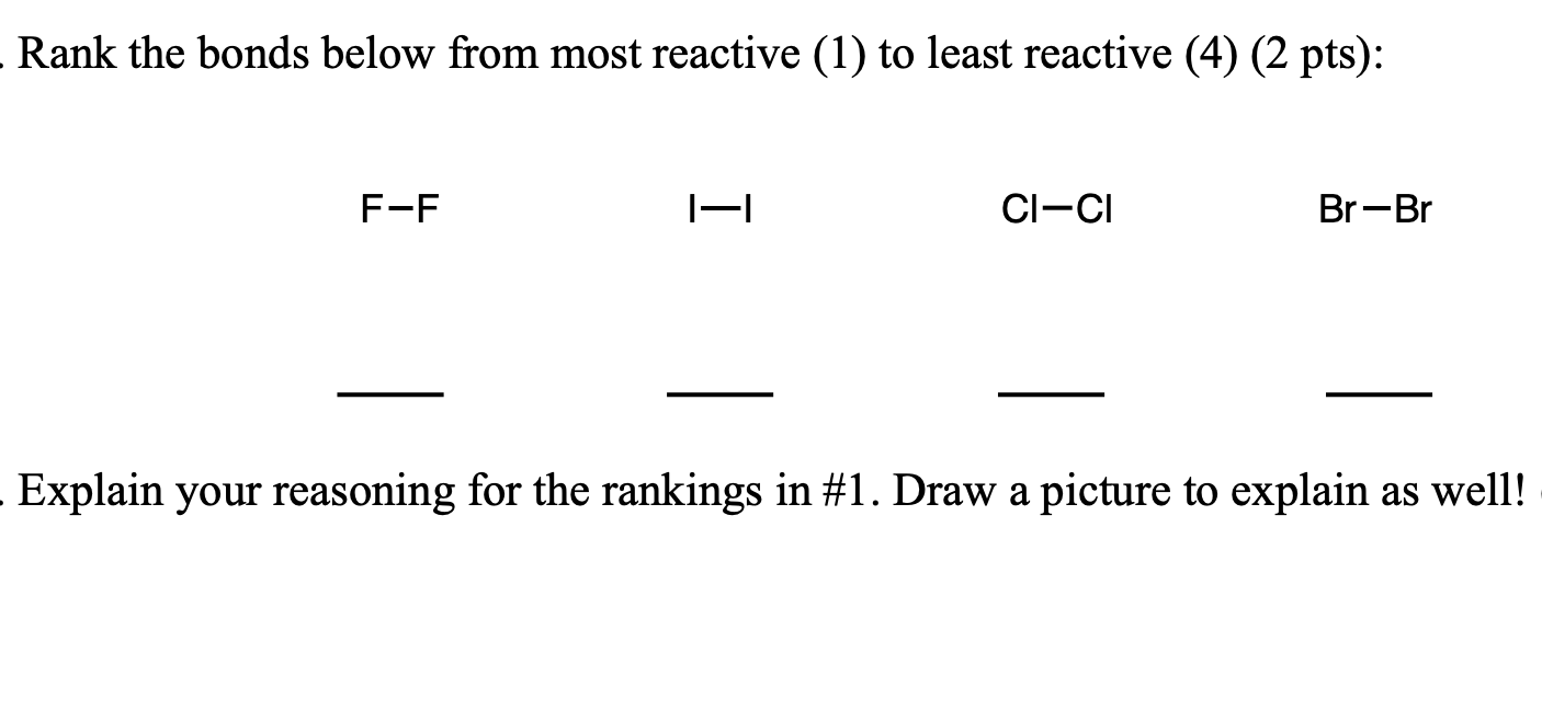 Solved Rank the bonds below from most reactive (1) to least | Chegg.com