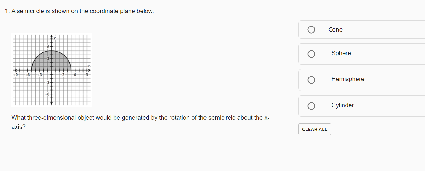Solved 1. A semicircle is shown on the coordinate plane | Chegg.com