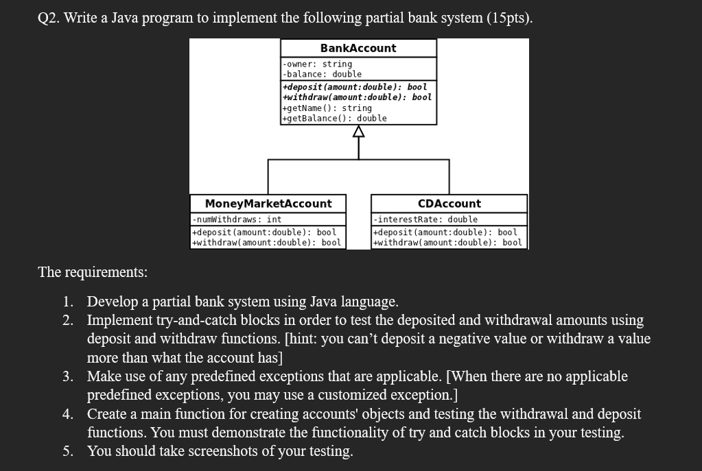 Solved Q2. Write a Java program to implement the following | Chegg.com