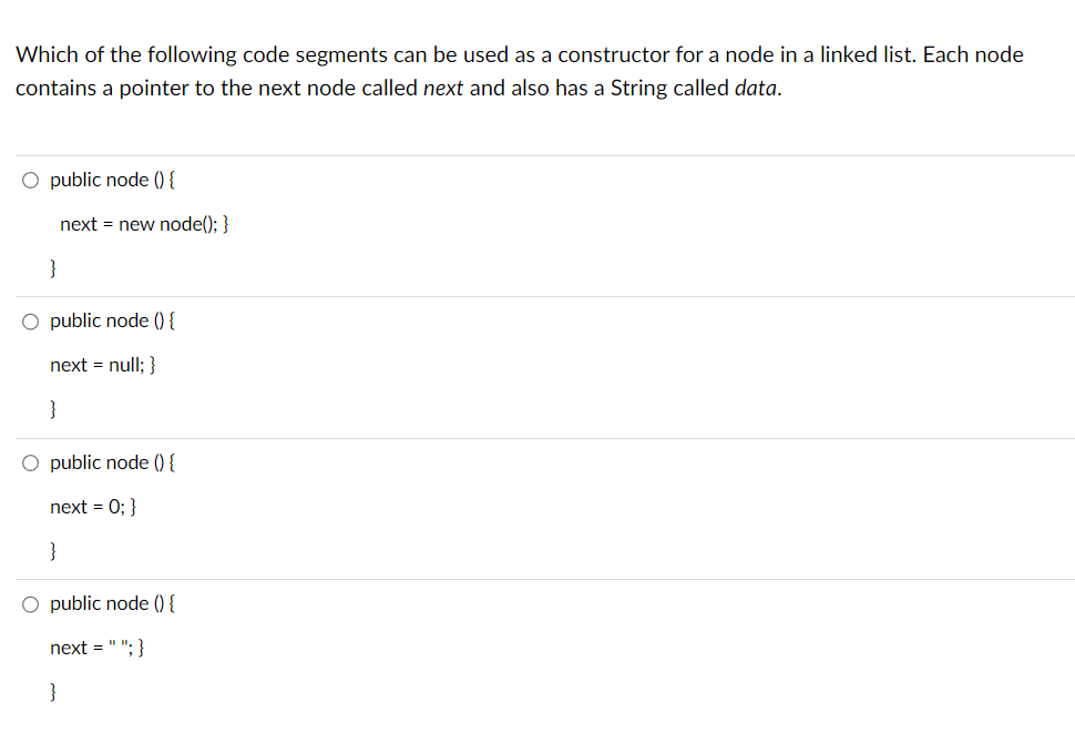 Solved Which of the following code segments can be used as a | Chegg.com