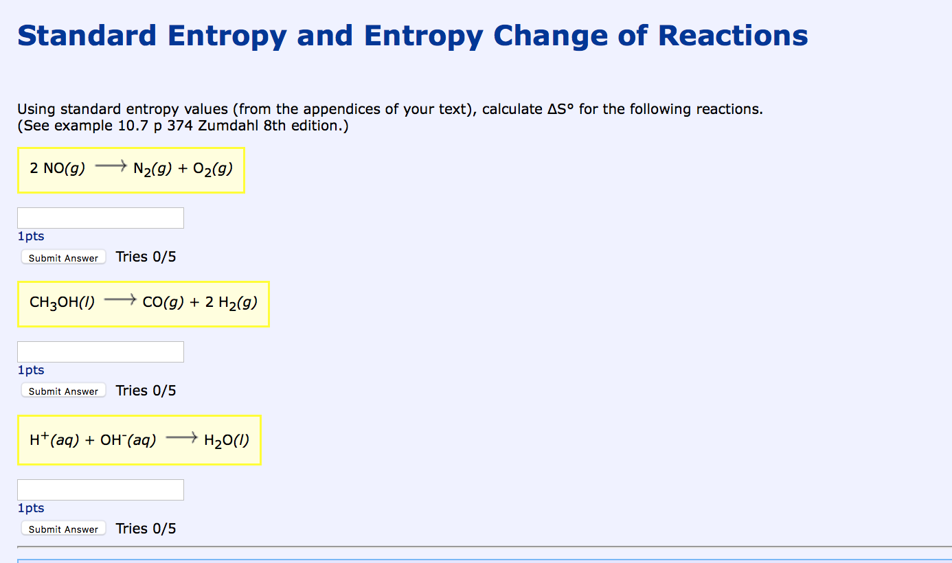 Solved Standard Entropy and Entropy Change of Reactions | Chegg.com