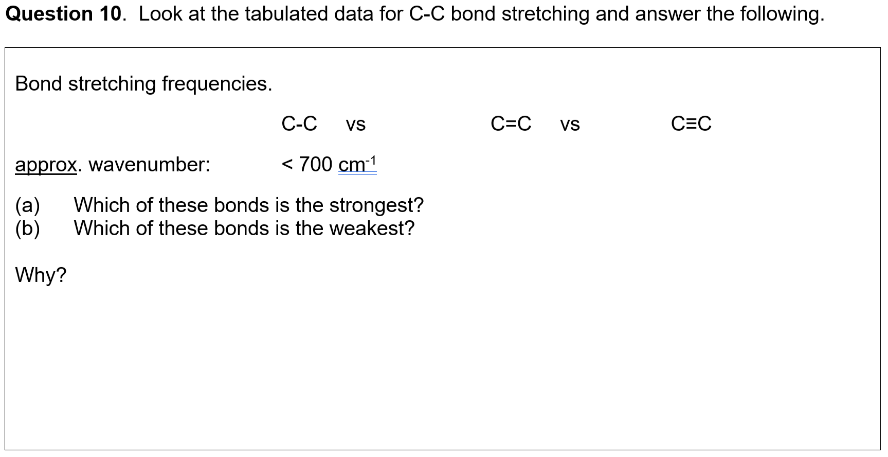Solved Question 9. Look at the tabulated data for C-H bond | Chegg.com