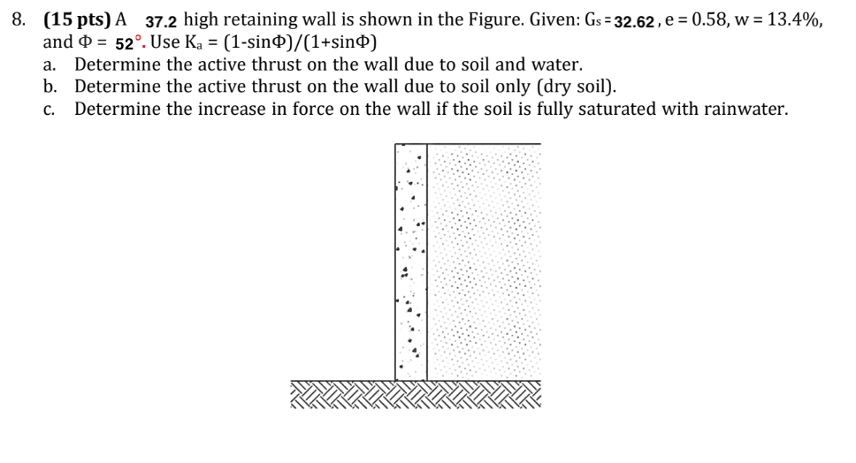 Solved 8. (15 pts) A 37.2 high retaining wall is shown in | Chegg.com Solved 8. (15 pts) A 37.2 high retaining wall is shown in | Chegg.com